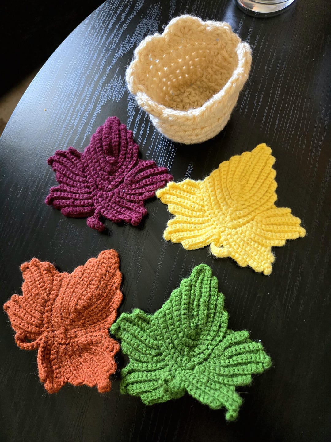 Handmade Crochet Maple Leaf Fall Coasters With Basket - Etsy