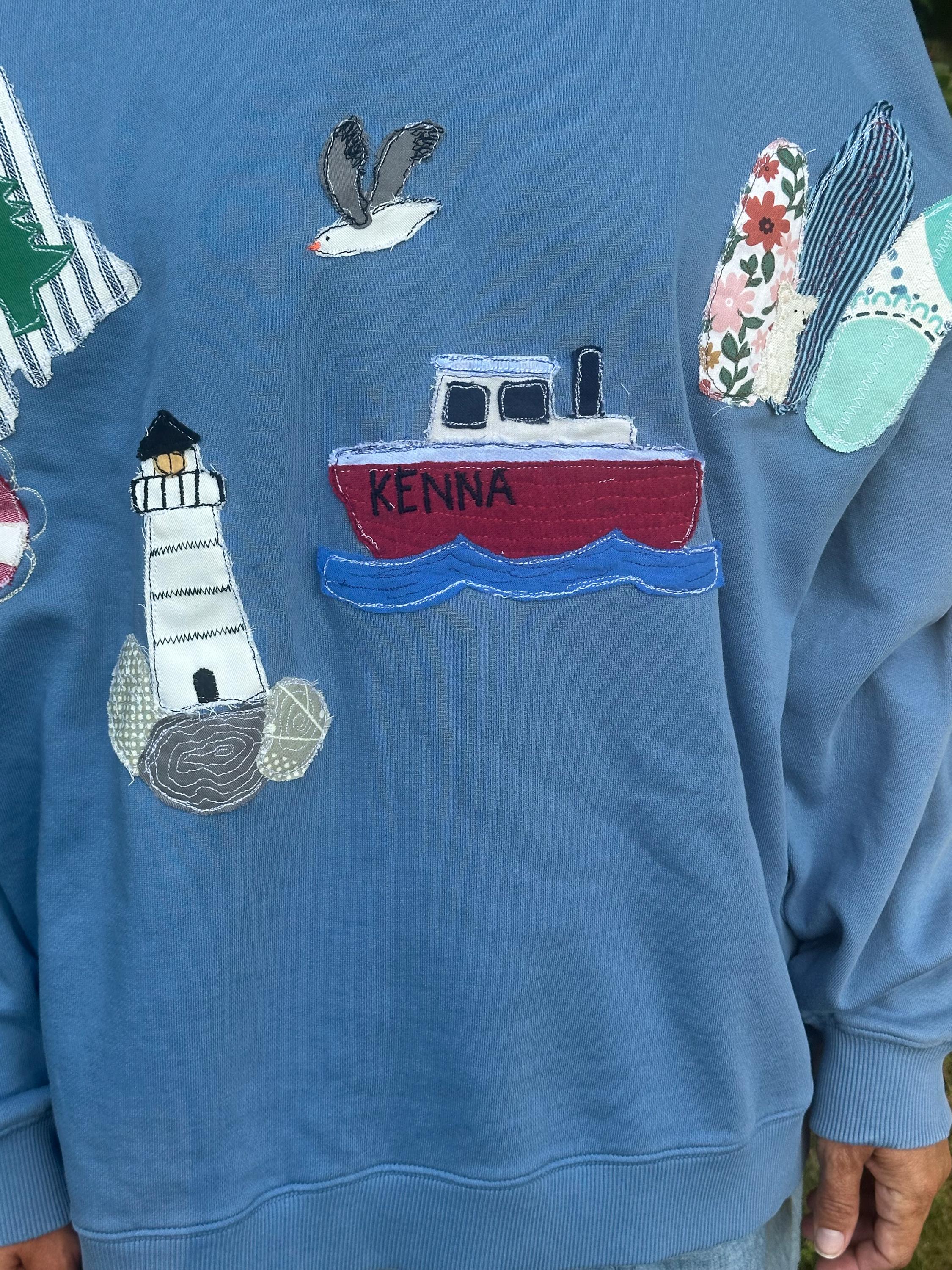 Custom Coastal Maine Sweatshirt – Handmade Appliqué, Beach Wear ...