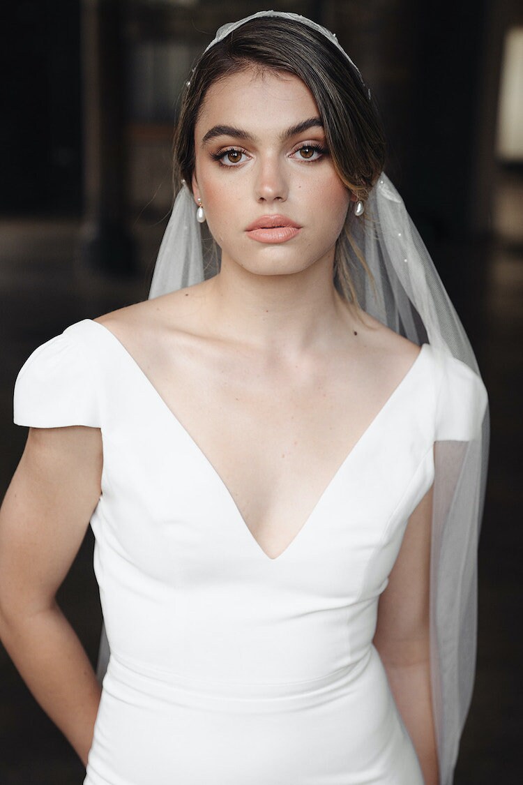 LADY LAUREL | Juliet Cap Wedding Veil, Ivory Cathedral Veil, Lace ...
