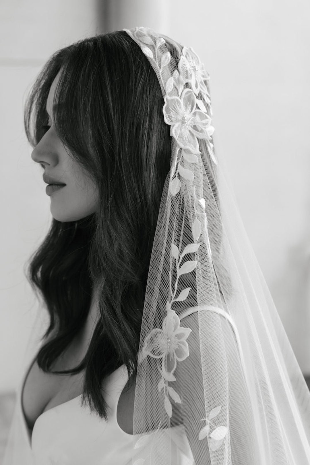 MAGNOLIA Juliet Cap Veil, Bridal Veil, Floral Wedding Veil, Floral ...