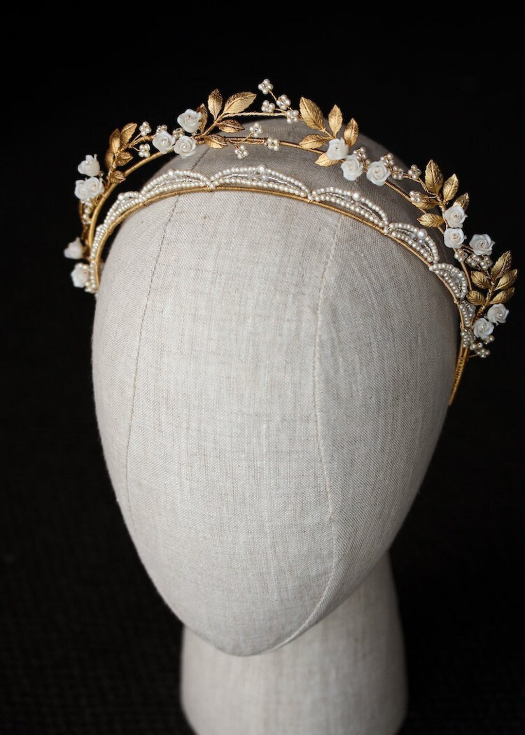 DUET | Gold Bridal Tiara, Floral Wedding Crown in Baroque Vintage Style ...