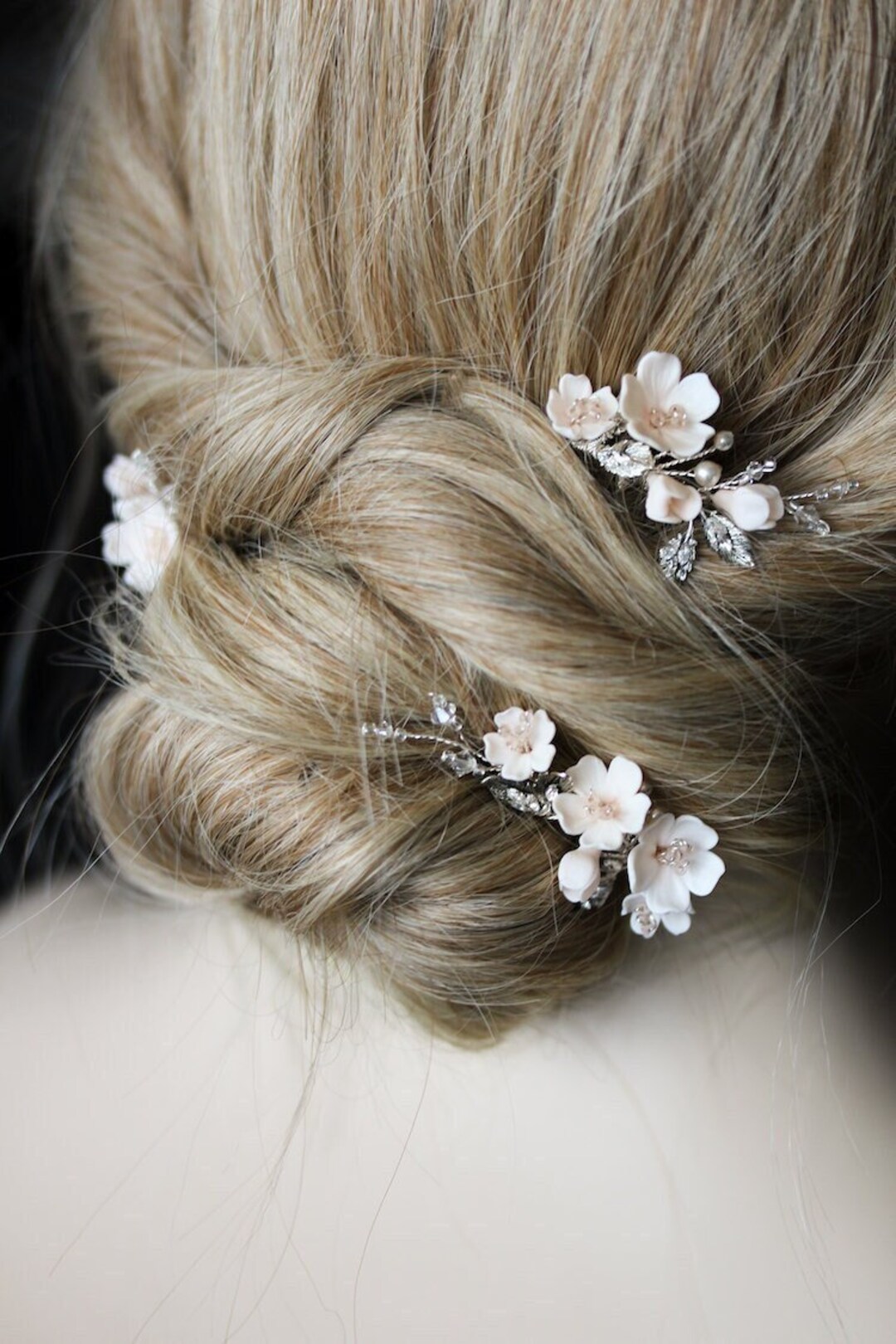 FABLES | Bridal Hair Pins With Crystals and Champagne Flowers, Wedding ...