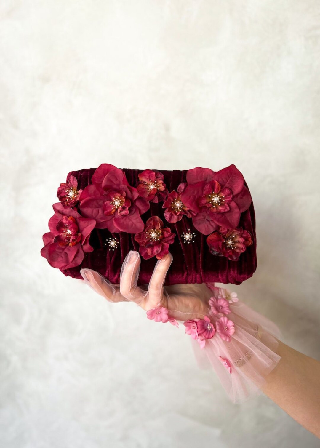 RUBY | Red Bridal Clutch Purse, Floral Bridal Purse, Anniversary Gift ...