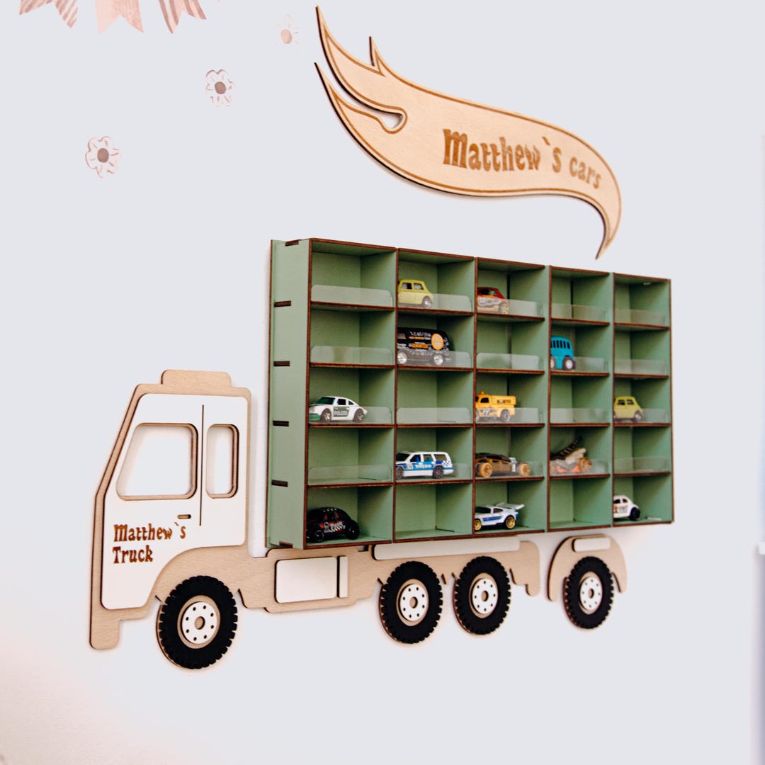 Personalized Truck Toy Car Shelf: Name Organizer, Boys Room Decor ...