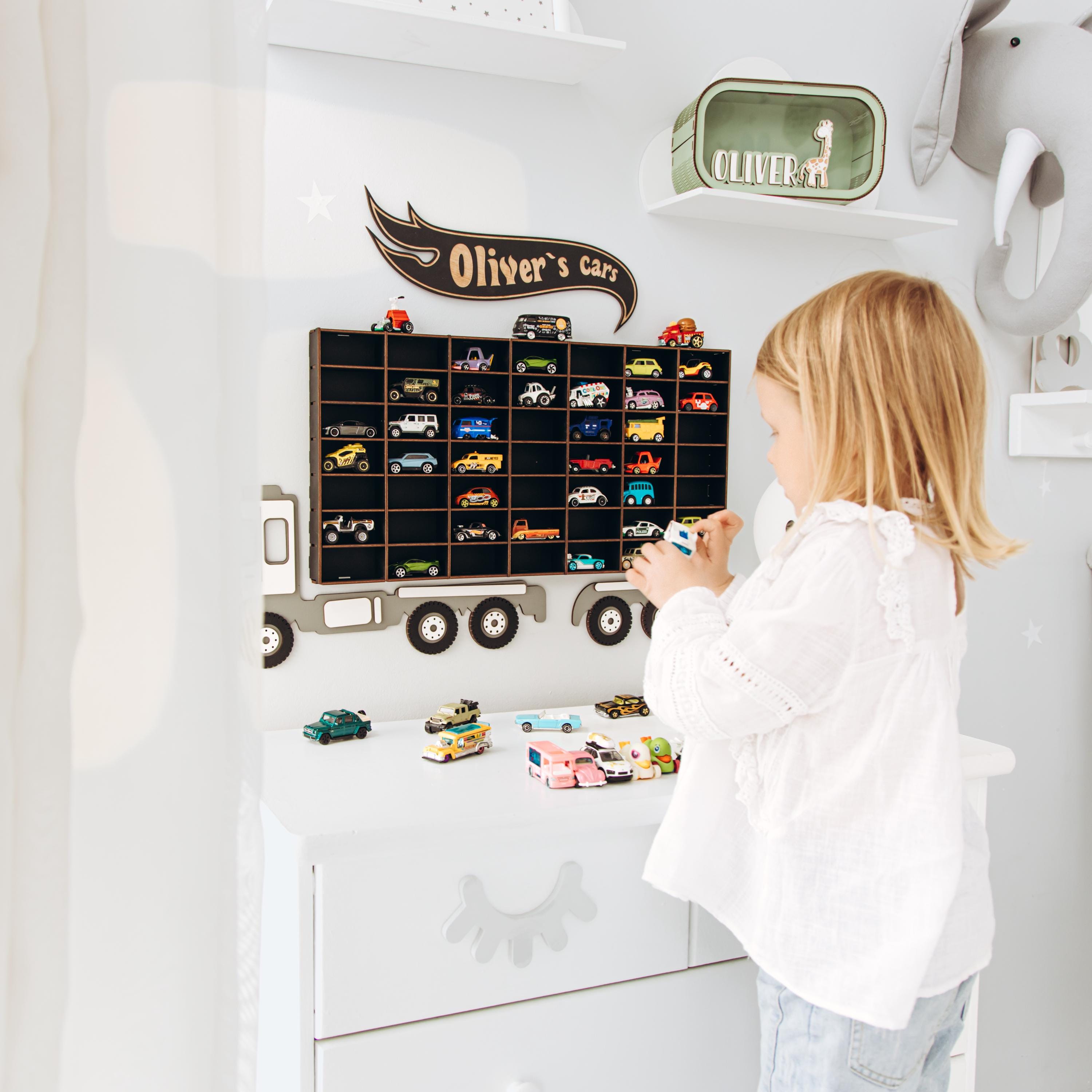 Personalized Wooden Toy Cars Storage / Garage for Kids, Baby Boy ...