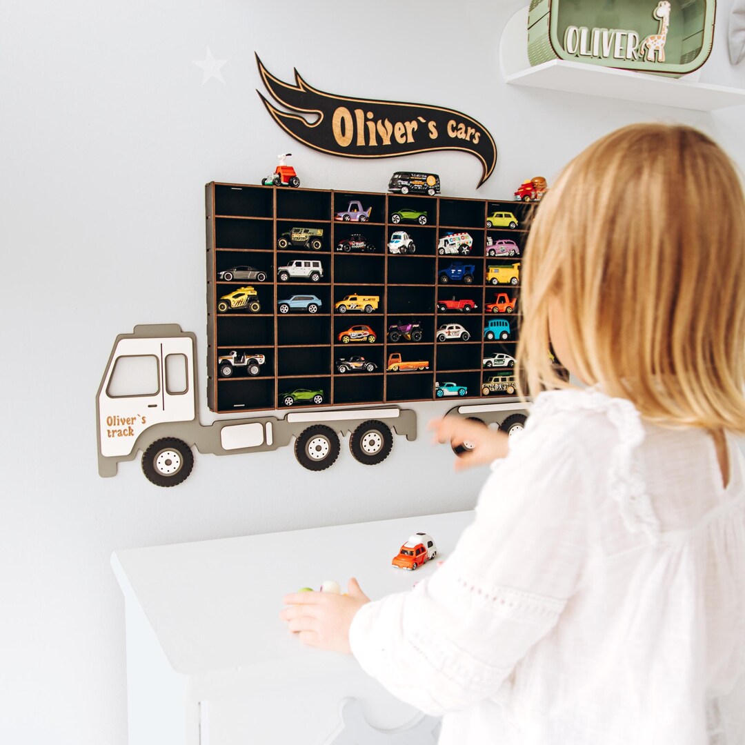Personalized Wooden Toy Cars Storage / Garage for Kids, Baby Boy ...