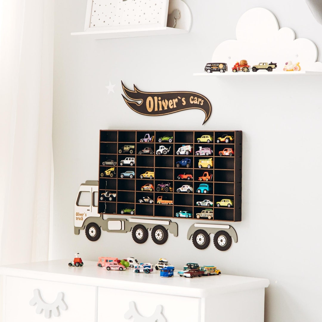 Personalized Wooden Toy Car Shelf: Custom Name Wall Rack, Organizer for ...