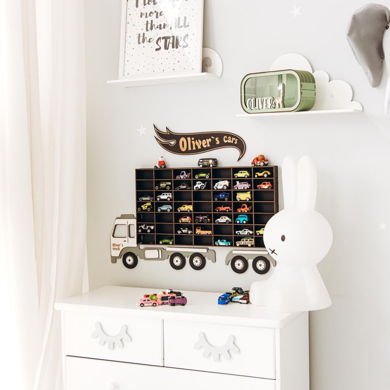 Personalized Wooden Diecast Car Display Shelf: Kids Room Organizer ...
