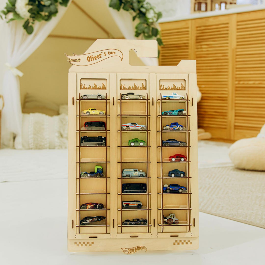 Personalized Wooden Toy Car Organizer – Wall Shelf for Kids Room Gift ...