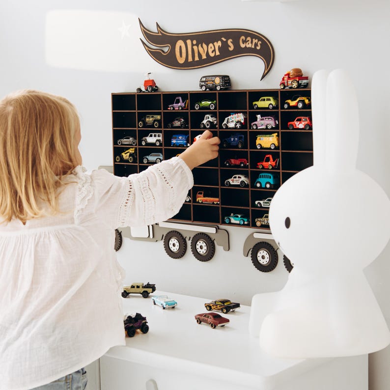 Personalized Wooden Toy Car Display Shelf: Boys Room Decor, Organizer ...