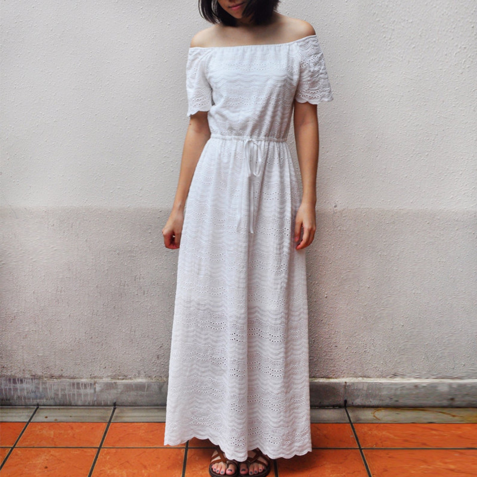 Cotton Lace off the Shoulder Maxi Dress off White - Etsy