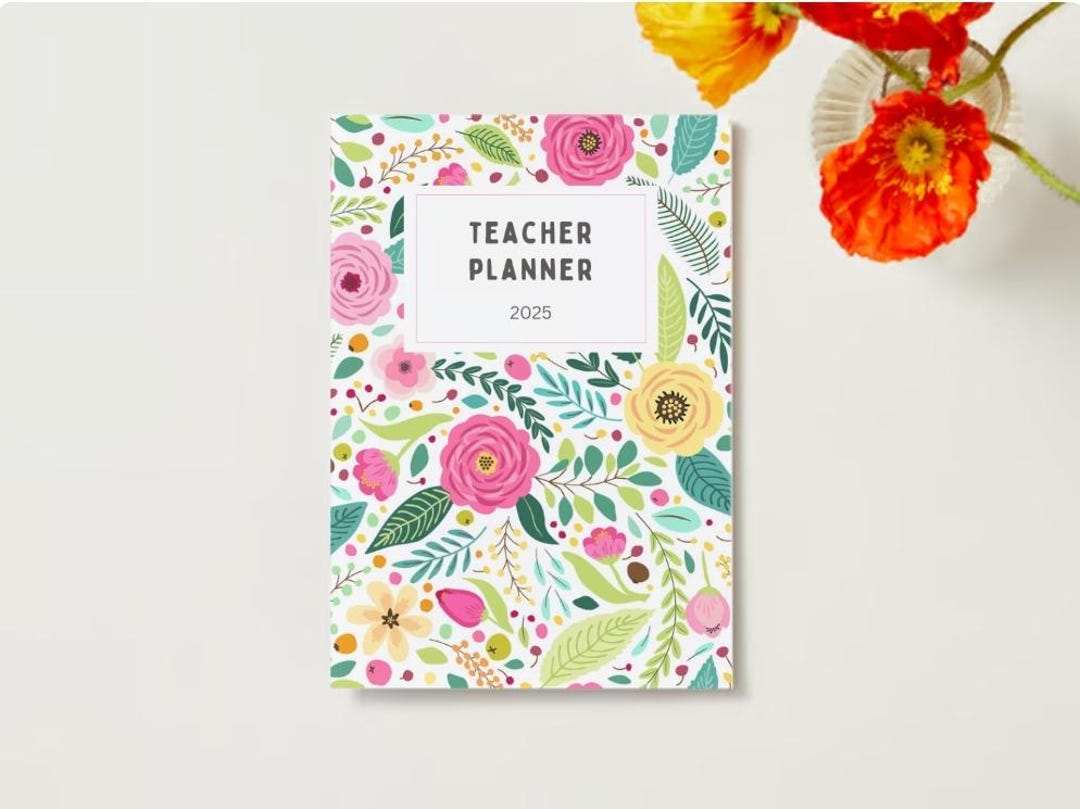 2025 Teacher Planner Digital Download 38 Pages Green & Pink Floral ...
