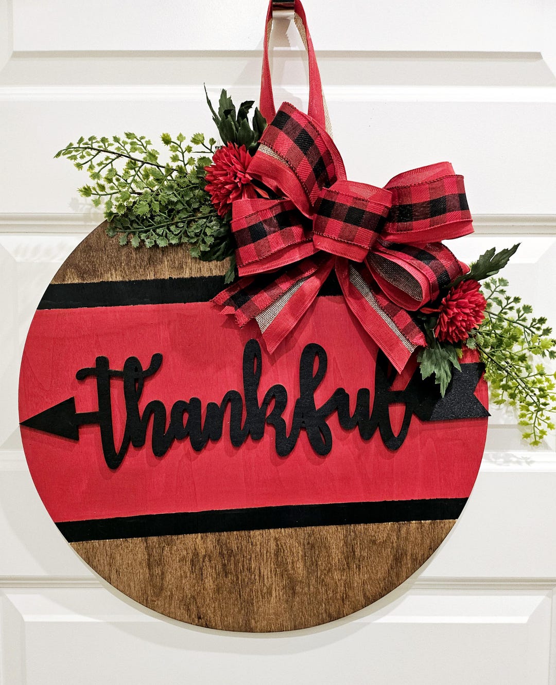 Thankful Red & Black Door Sign, Fall/winter Decor, Outdoor Sign, Indoor ...