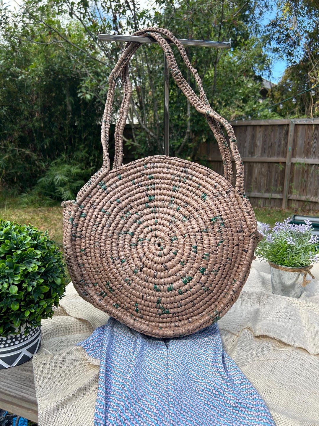 Large Round Plarn Bag Recycled Reused Plastic Bags Crochet Repurposed ...