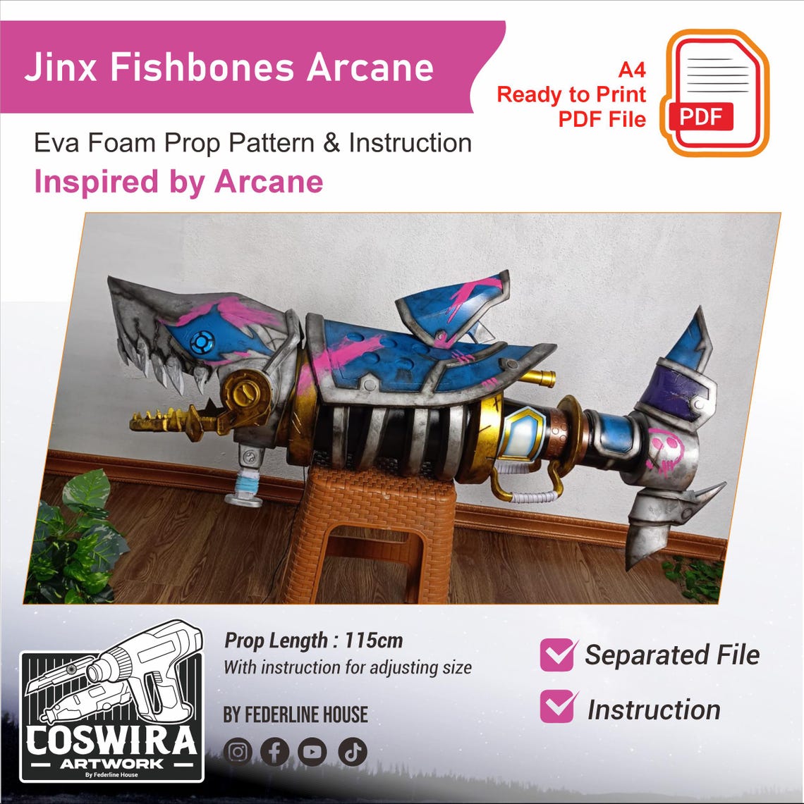 Pattern + Video on Youtube: Jinx Cosplay Fishbones Rocket Launcher From ...
