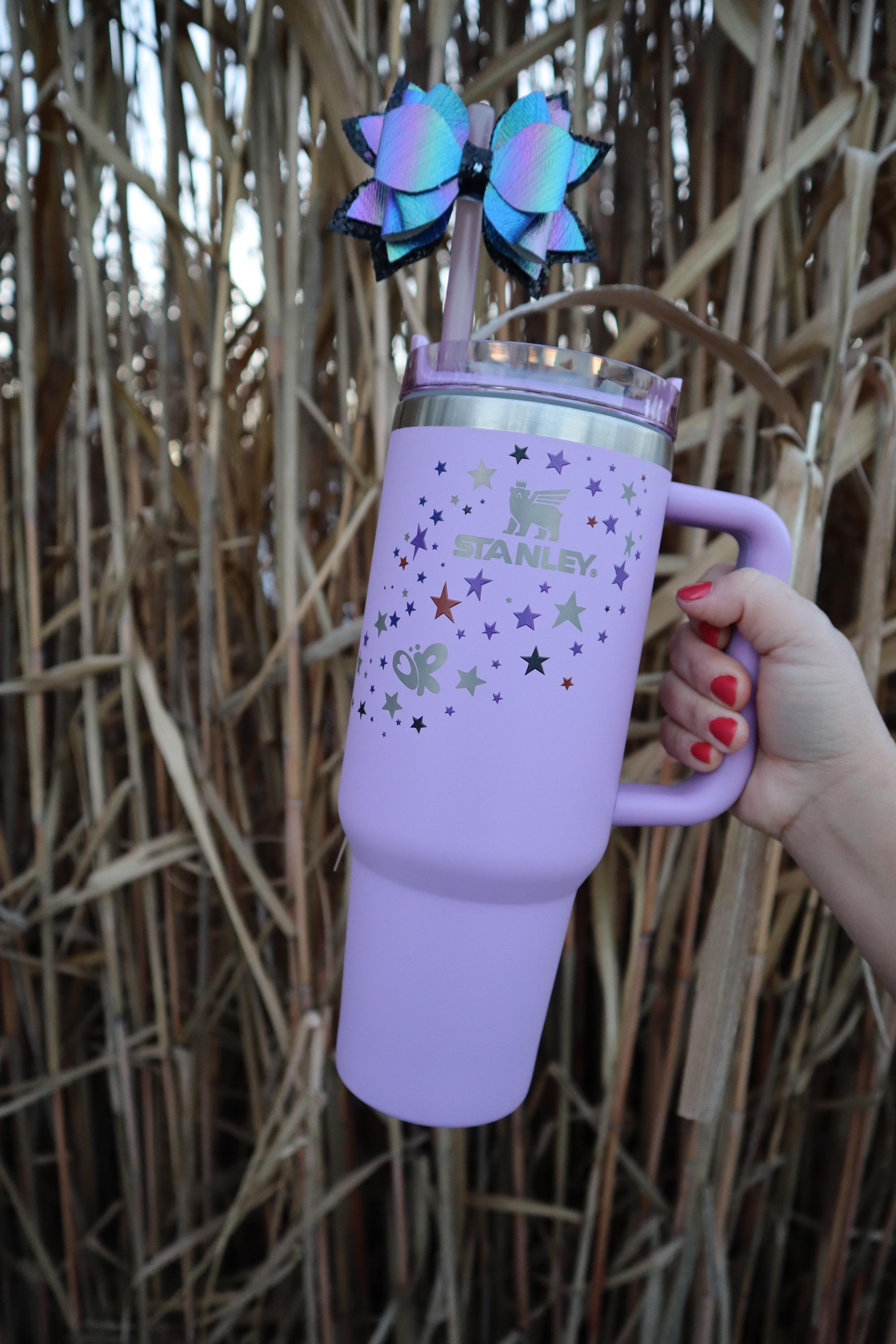 Stanley Tumbler Bow Glinda Straw Topper Pink and Gold Stanley Cup Bow ...