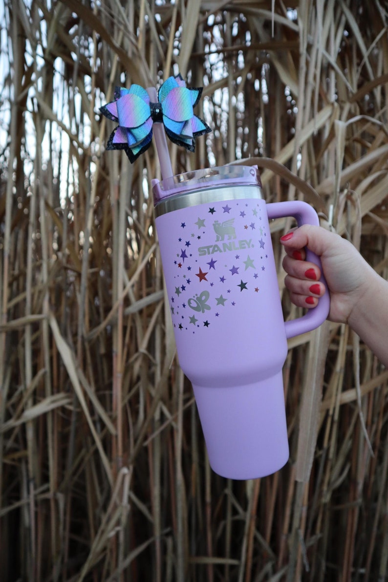 Stanley Tumbler Bow Glinda Straw Topper Pink and Gold Stanley Cup Bow ...