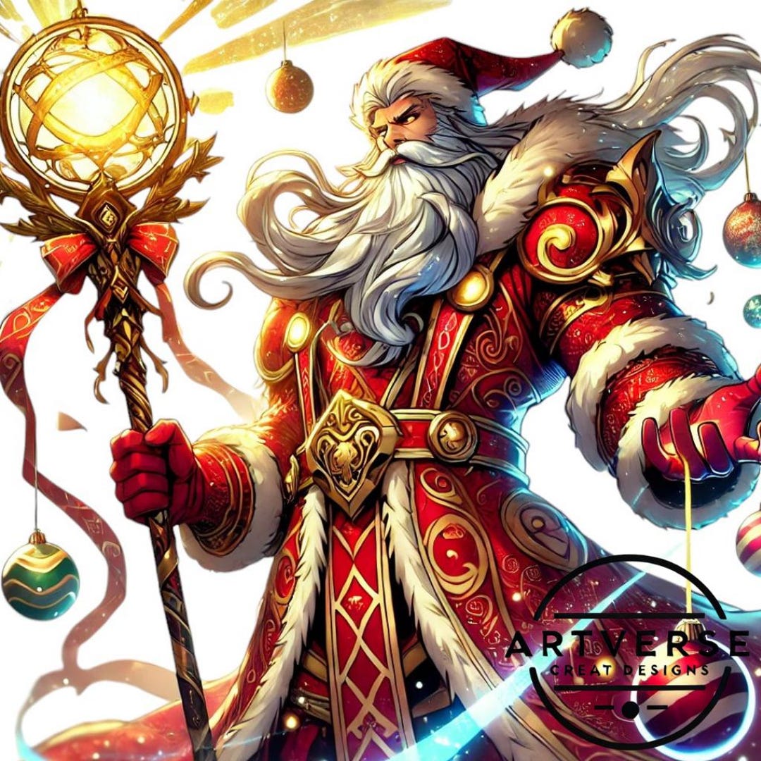 Christmas Santa Fantasy Art Print, Magical Digital Illustration for ...