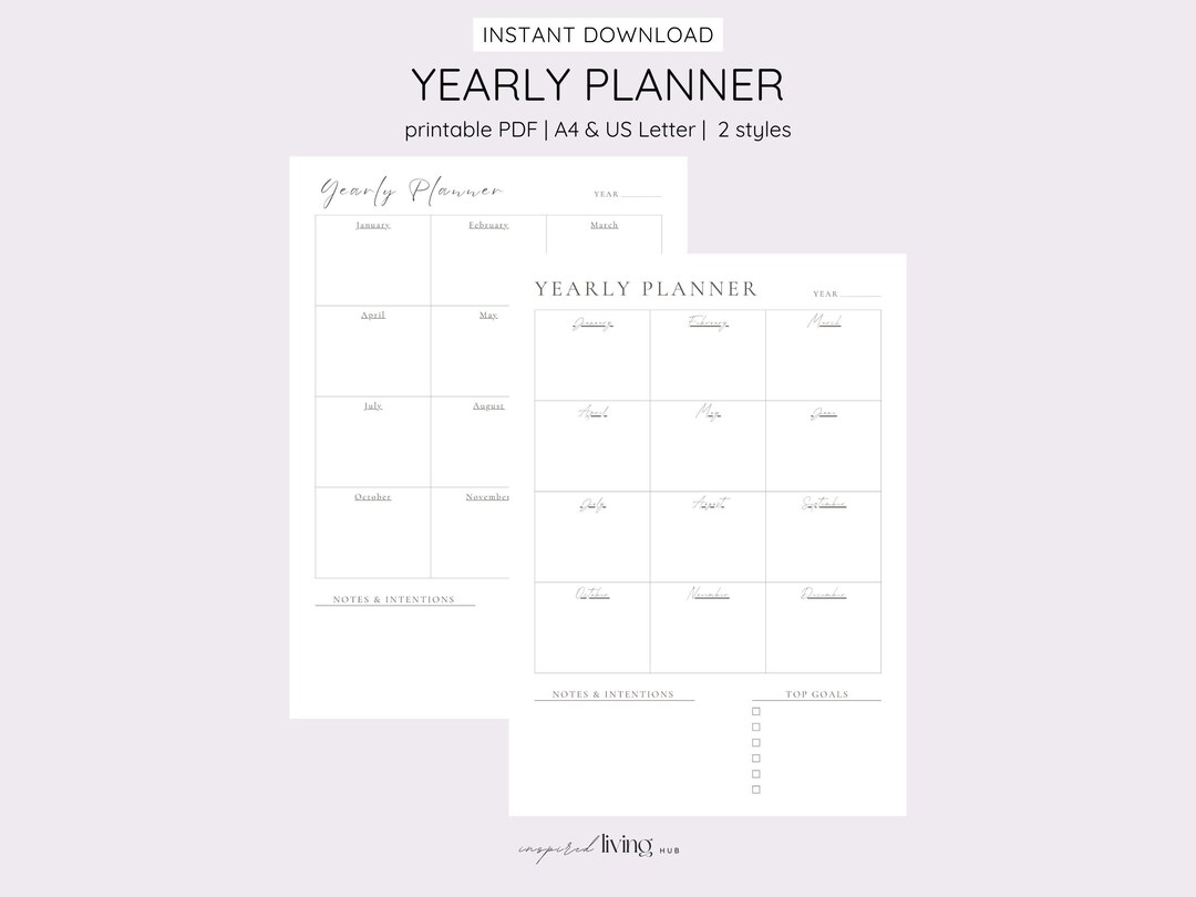 Yearly Overview Planner, Blank Yearly Planner, Year at a Glance ...