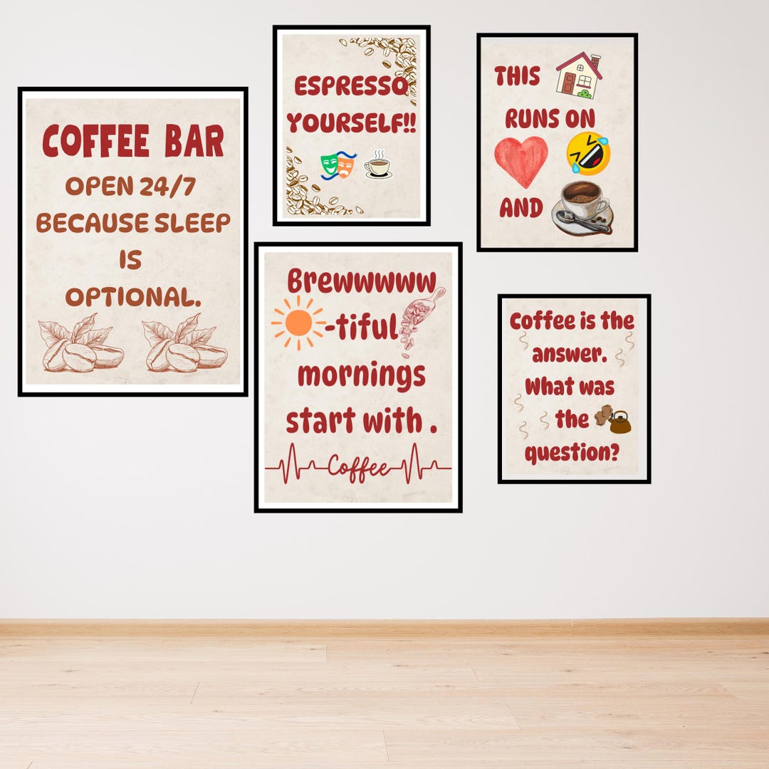 Coffee Bar Quotes Set of 5 Printable Wall Art | Coffee Wall Art | Home ...