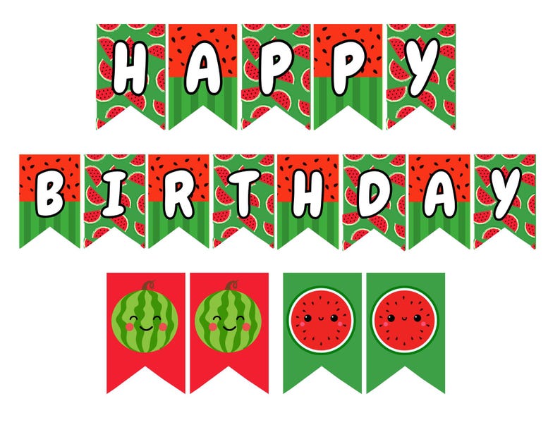 Watermelon Happy Birthday Printable Banner - Etsy