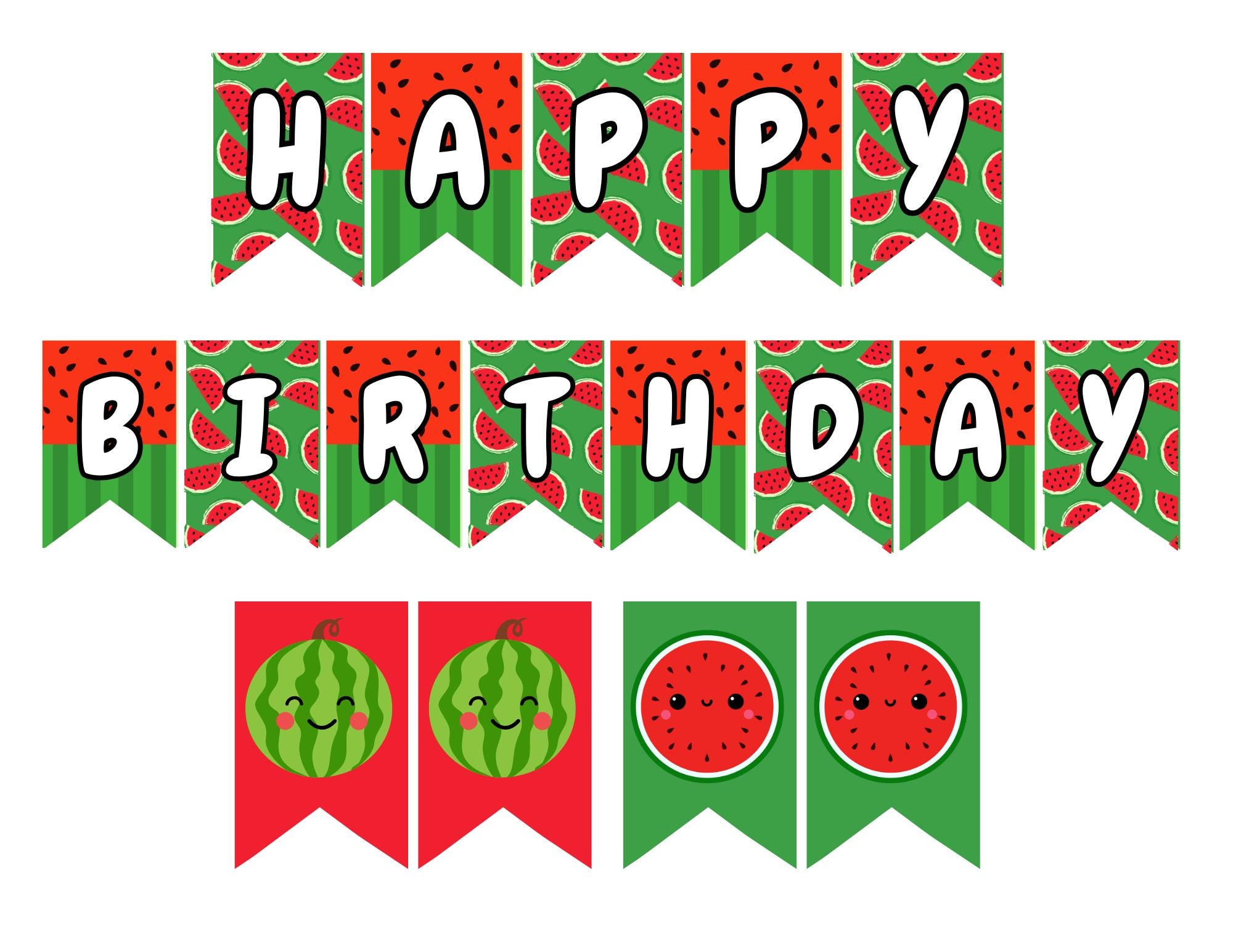 Watermelon Happy Birthday Printable Banner - Etsy