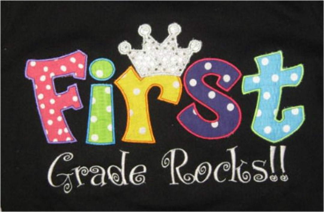 Girls 1st First GRADE School Spirit ROCKS Shirt Princess Girl Teacher ...