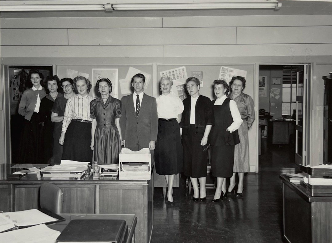 1950's Women and Boss, Female Secretarial Pool Photo Black and White ...