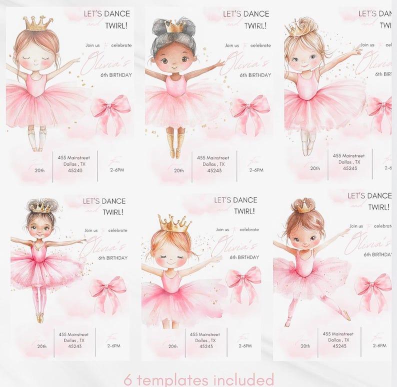 Customizable Ballerina Birthday Invitation, DIY Modern Ballet Girl ...