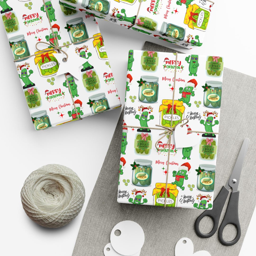 Gift Wrap Papers, Christmas Pickle Wrapping Paper, Funny Pickle Jars ...