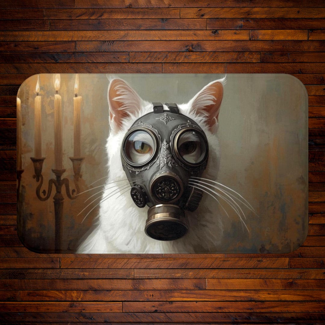 Funny Cat Bath Mat Gas Mask Cat Bathroom Humor Rug, Quirky Bathroom ...