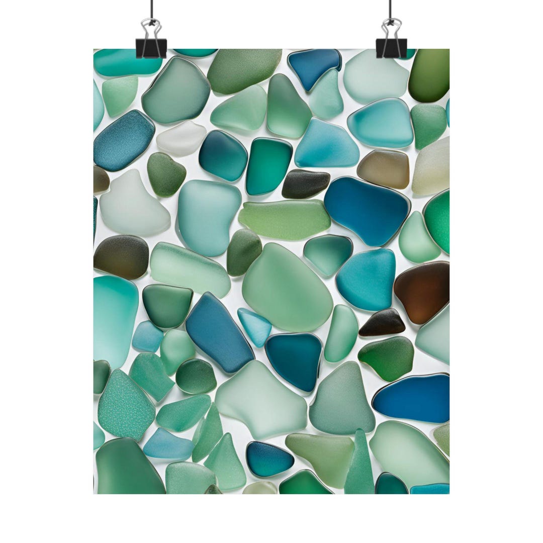 Sea Glass Collector’s Poster, Blue & Green Coastal Wall Art, Beachy ...