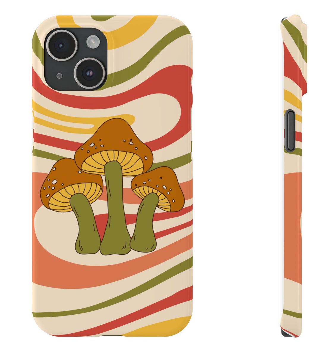Retro Mushroom Slim Phone Case, 70's Groovy Vibes for iPhone 15 & 16 ...