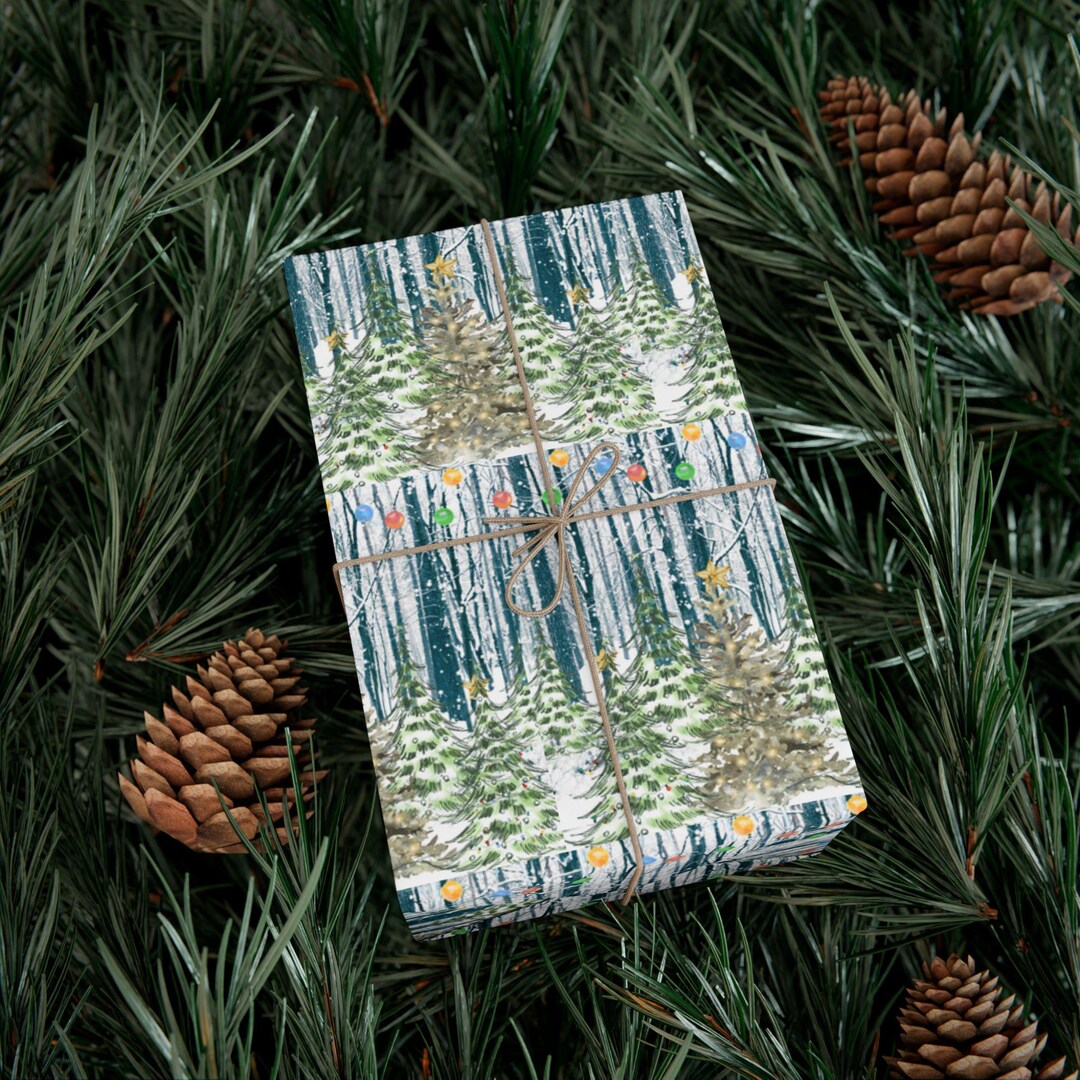 Wrapping Paper, Christmas Tree Gift Wrap, Birch Trees Holiday Wrap ...