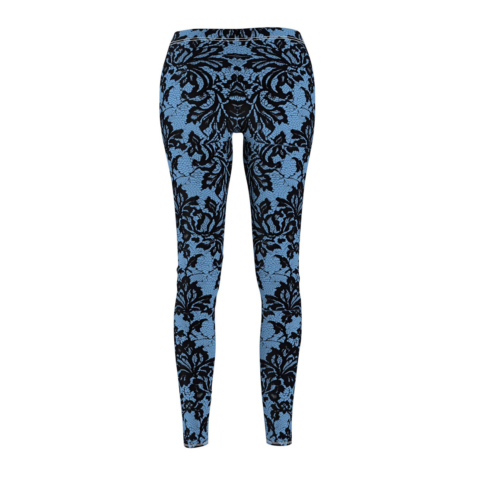 Blue Floral Leggings Women Mid Rise, Black Lace Style Yoga Pants ...