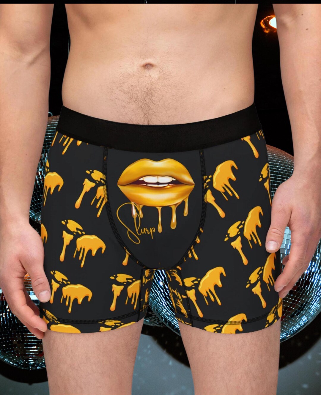 Men's Boxers (AOP), Naughty Men's Boxers, Gold Lips Dripping Gold Slurp ...