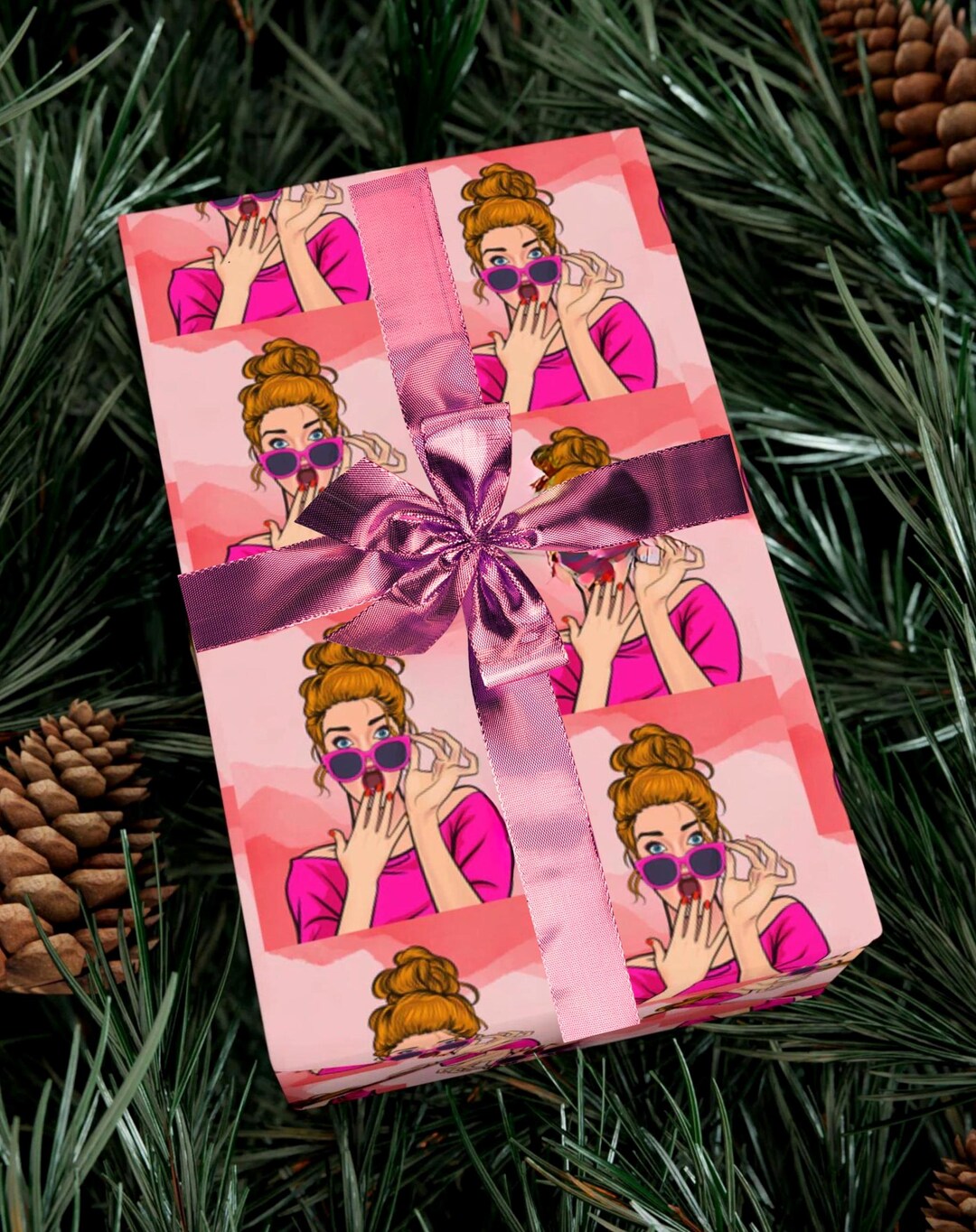 Wrapping Paper, 80's Retro Style Gift Wrap, Blonde Messy Bun Design ...