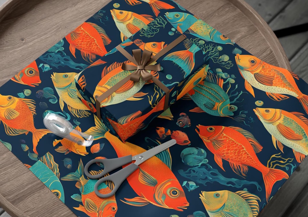 Boho Tropical Fish Wrapping Paper, Coastal Paper, Fish Gift Wrap ...