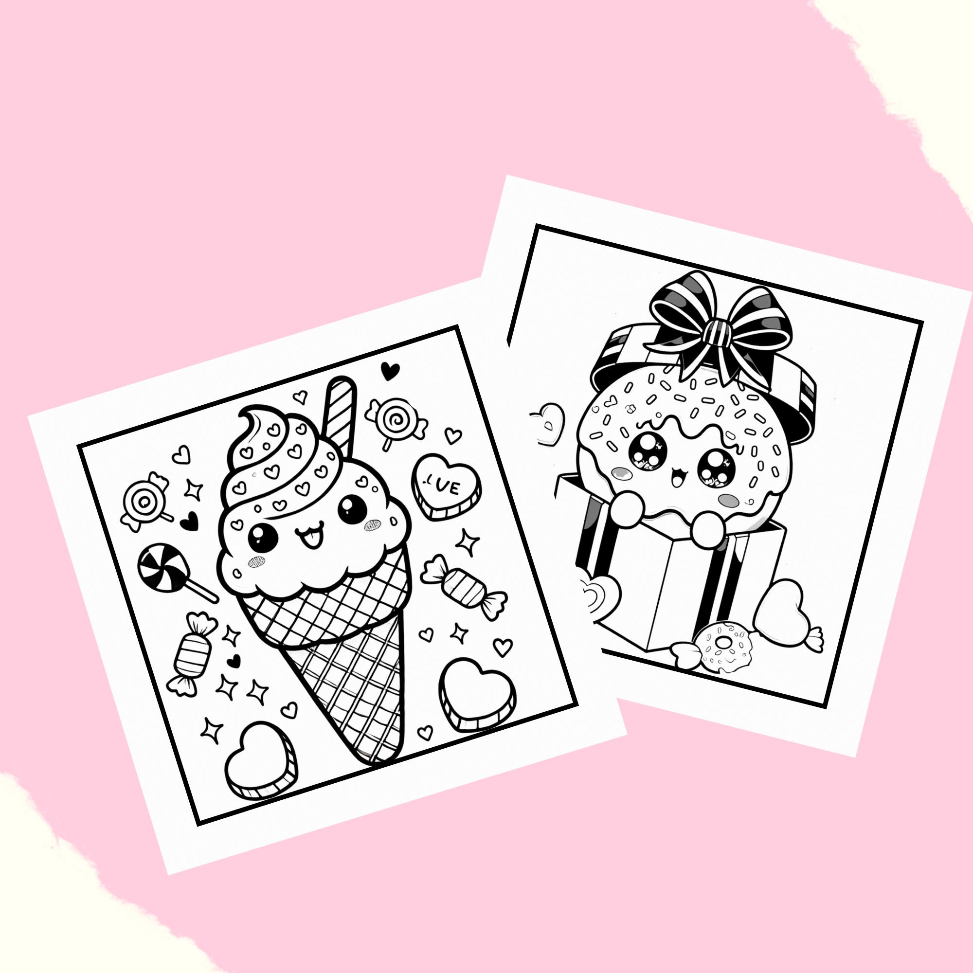 Kawaii Desserts & Sweets Coloring Pages | Cute Dessert Coloring Book ...