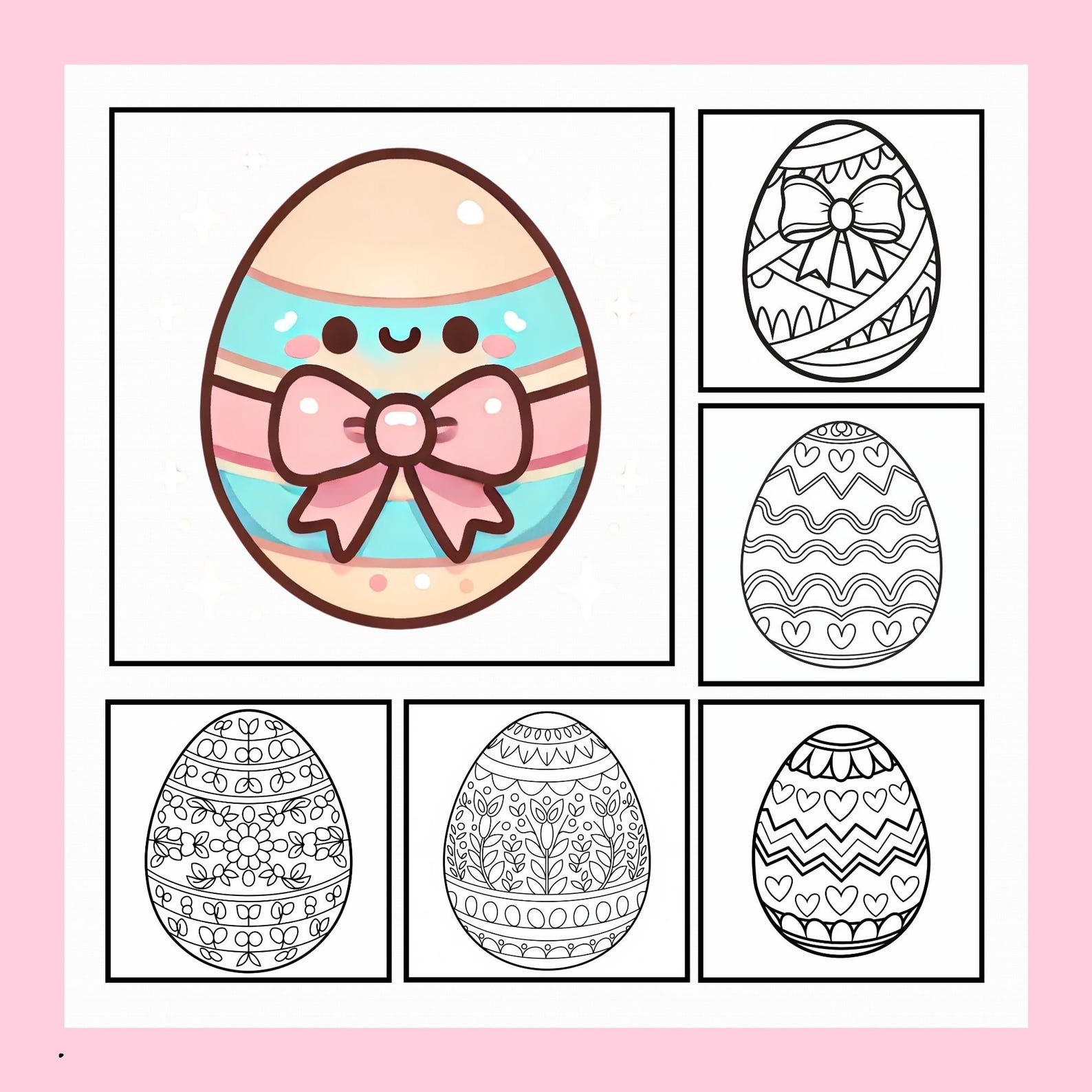 Kawaii Easter Egg Coloring Pages: Bunny Designs (digital Printable) - Etsy