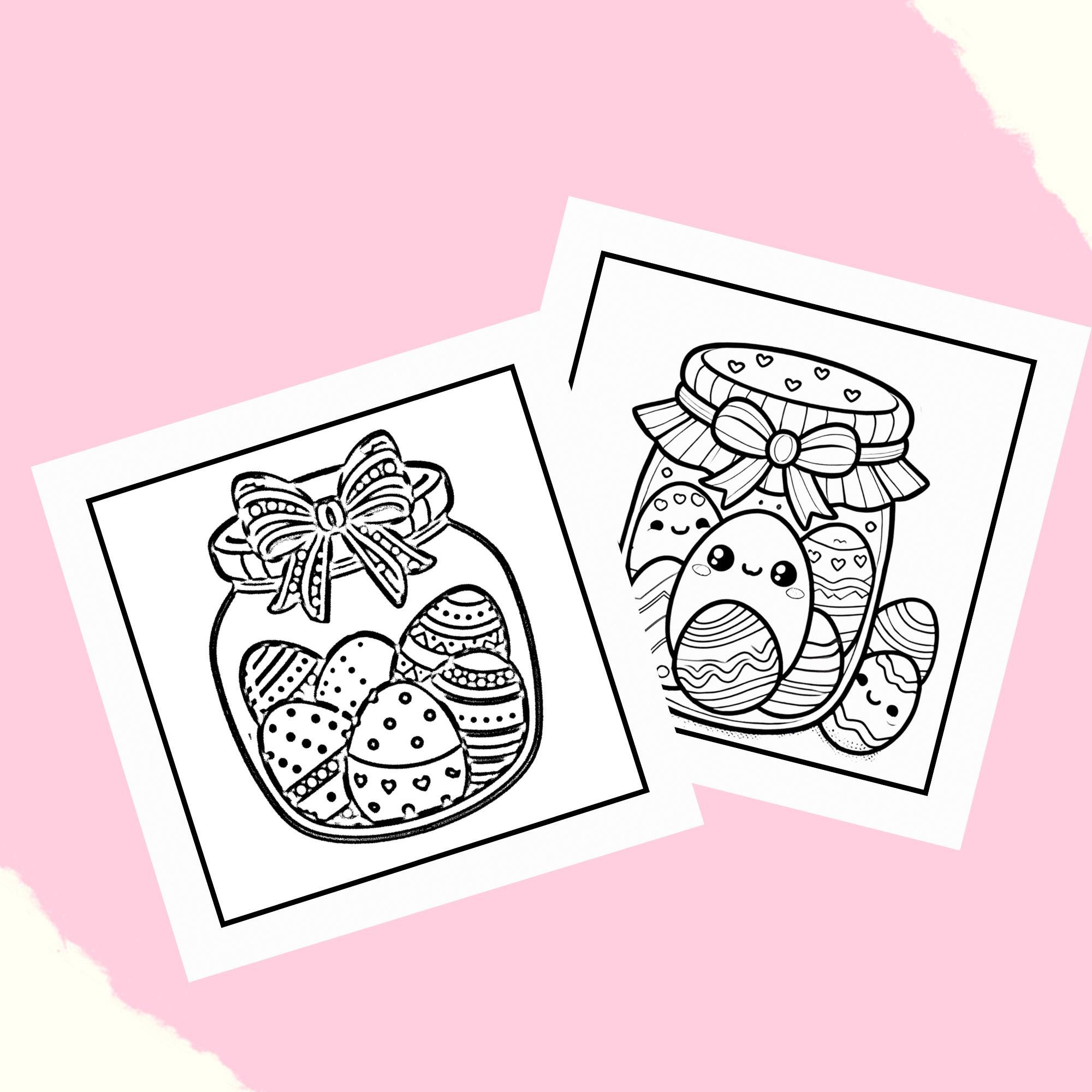 Kawaii Easter Coloring Pages: Bunny & Eggs in Jar (digital Download) - Etsy