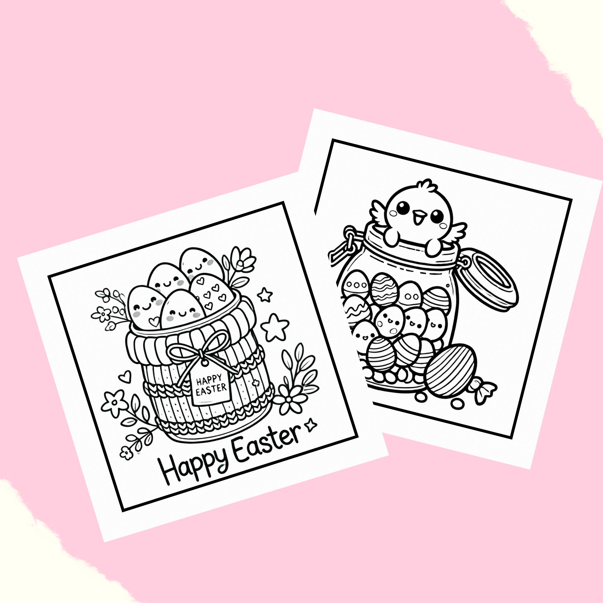 Kawaii Easter Coloring Pages: Bunny & Eggs in Jar (digital Download) - Etsy