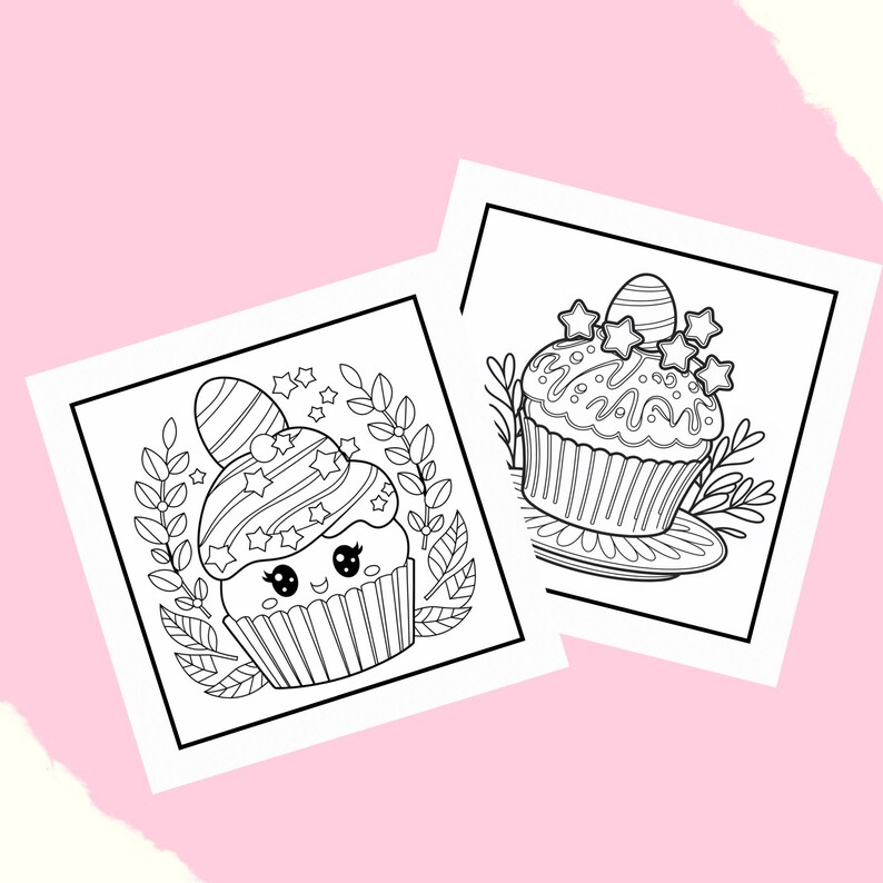 Kawaii Easter Cupcake Coloring Pages: Fun Kids Activity (digital ...