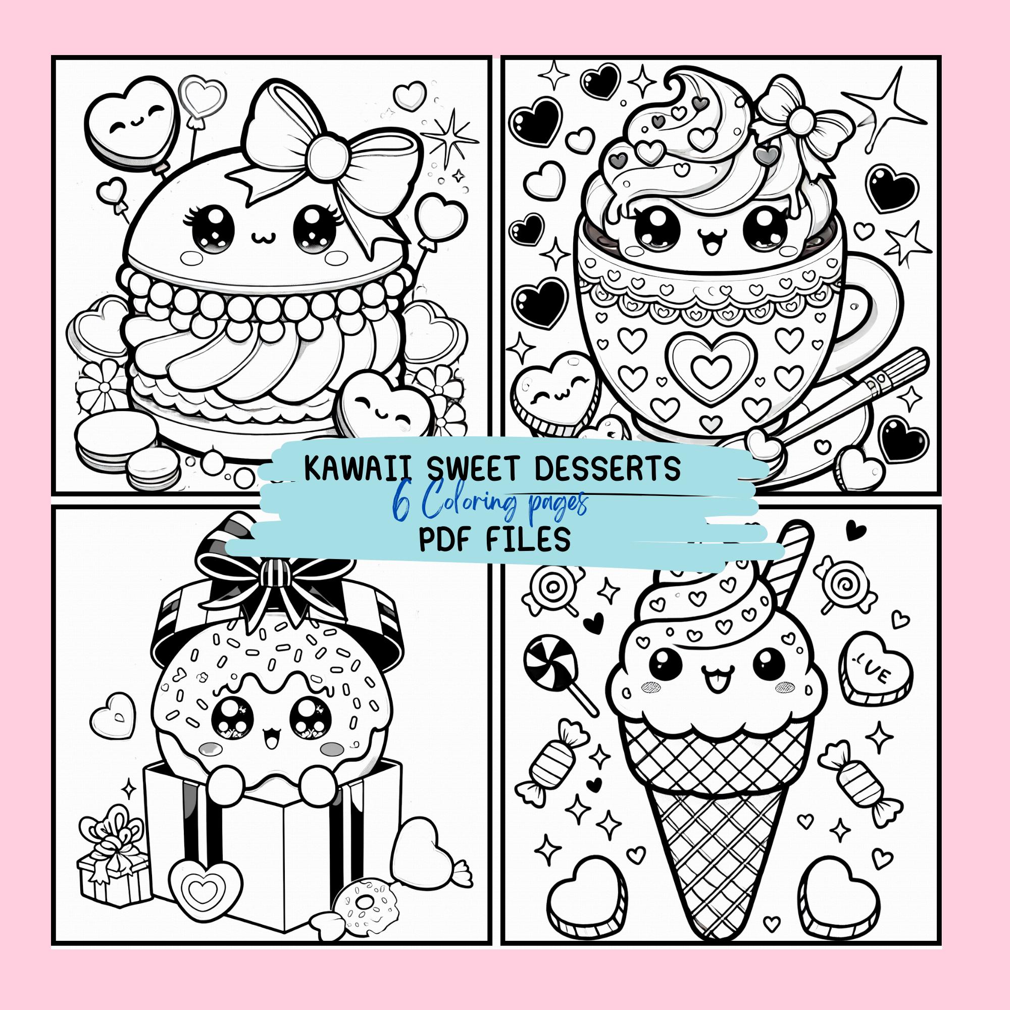 Kawaii Desserts & Sweets Coloring Pages | Cute Dessert Coloring Book ...