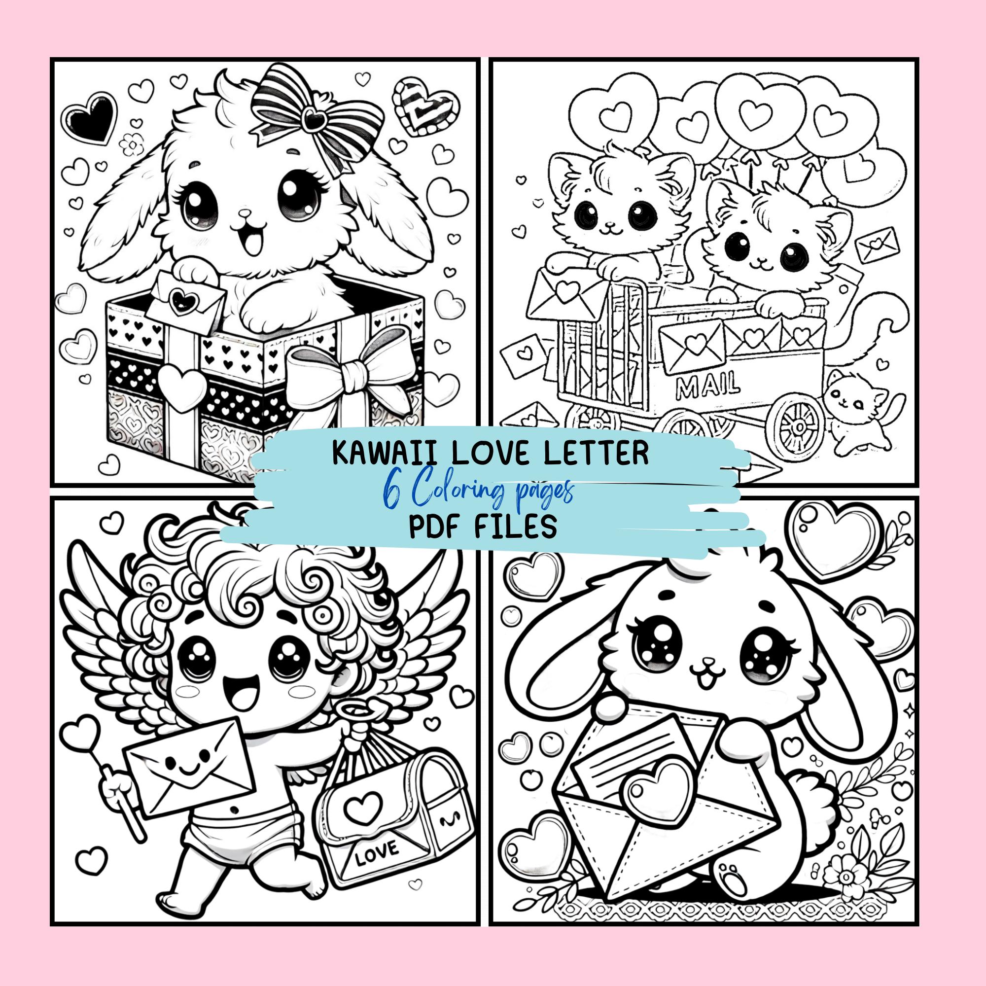 Kawaii Love Letter Coloring Pages | Cute Valentine’s Day Printable ...