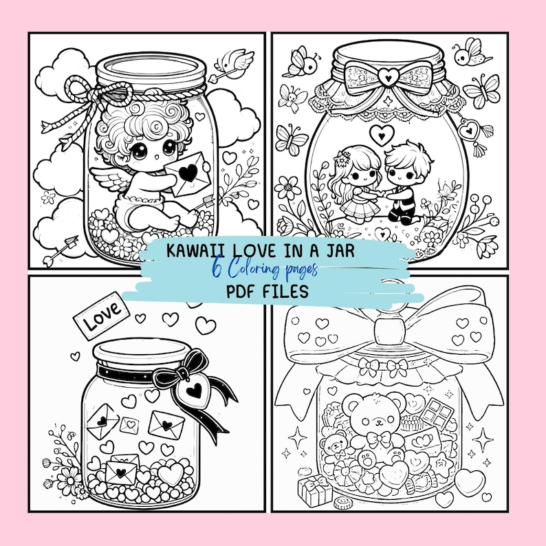 Kawaii Love in a Jar Coloring Pages: Valentine's Day (PDF File) - Etsy