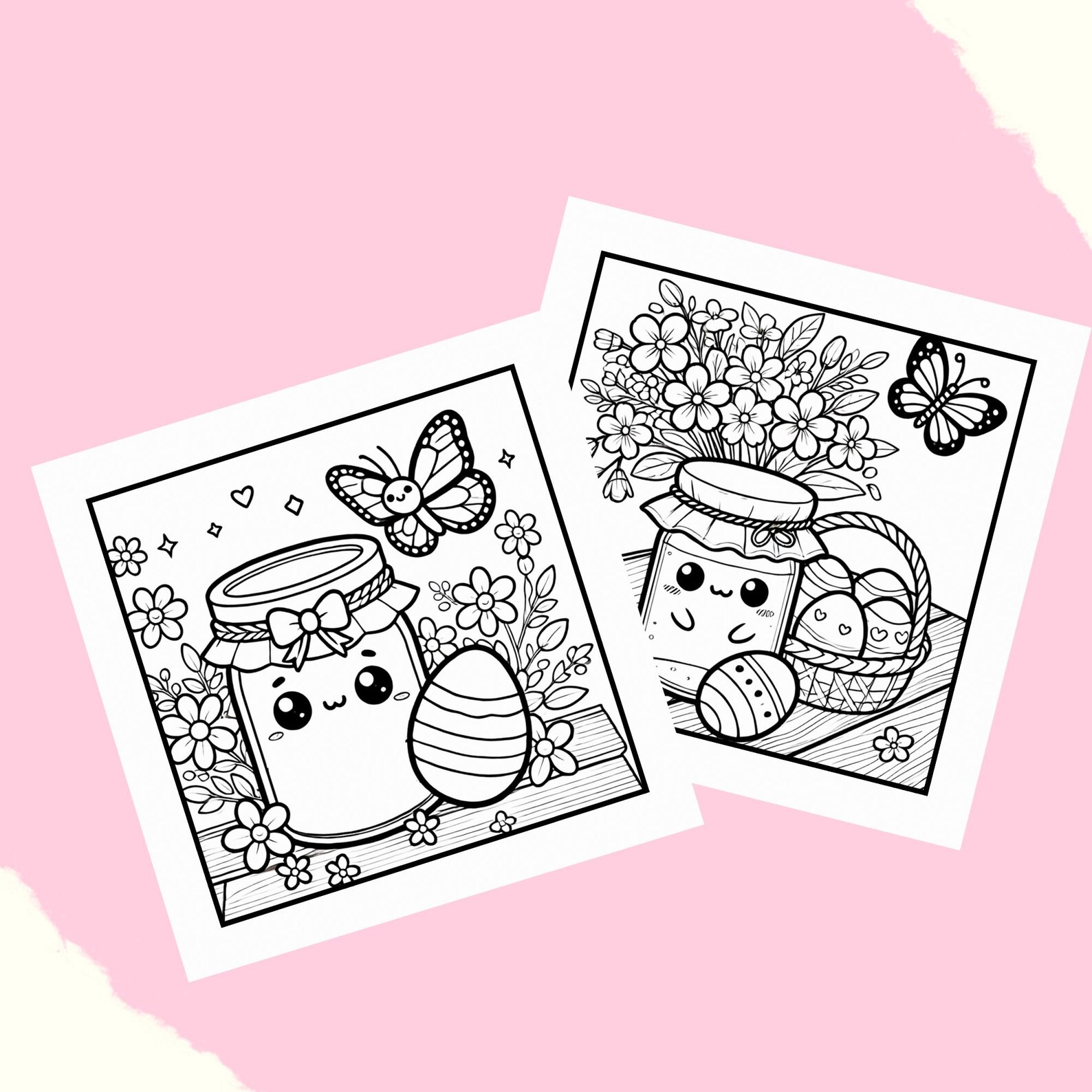 Kawaii Easter Coloring Pages: Bunny & Eggs in Jar (digital Download) - Etsy