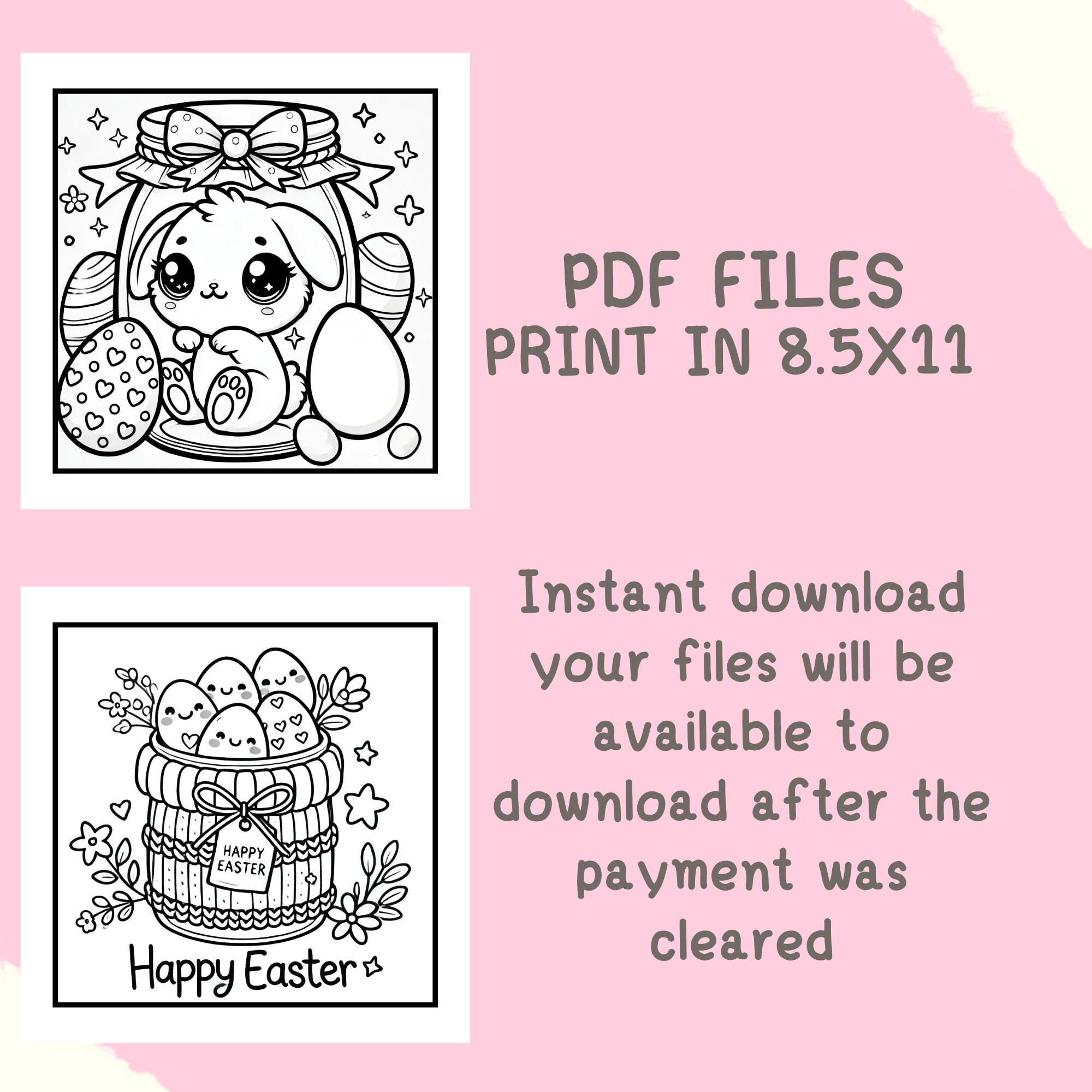 Kawaii Easter Coloring Pages: Bunny & Eggs in Jar (digital Download) - Etsy