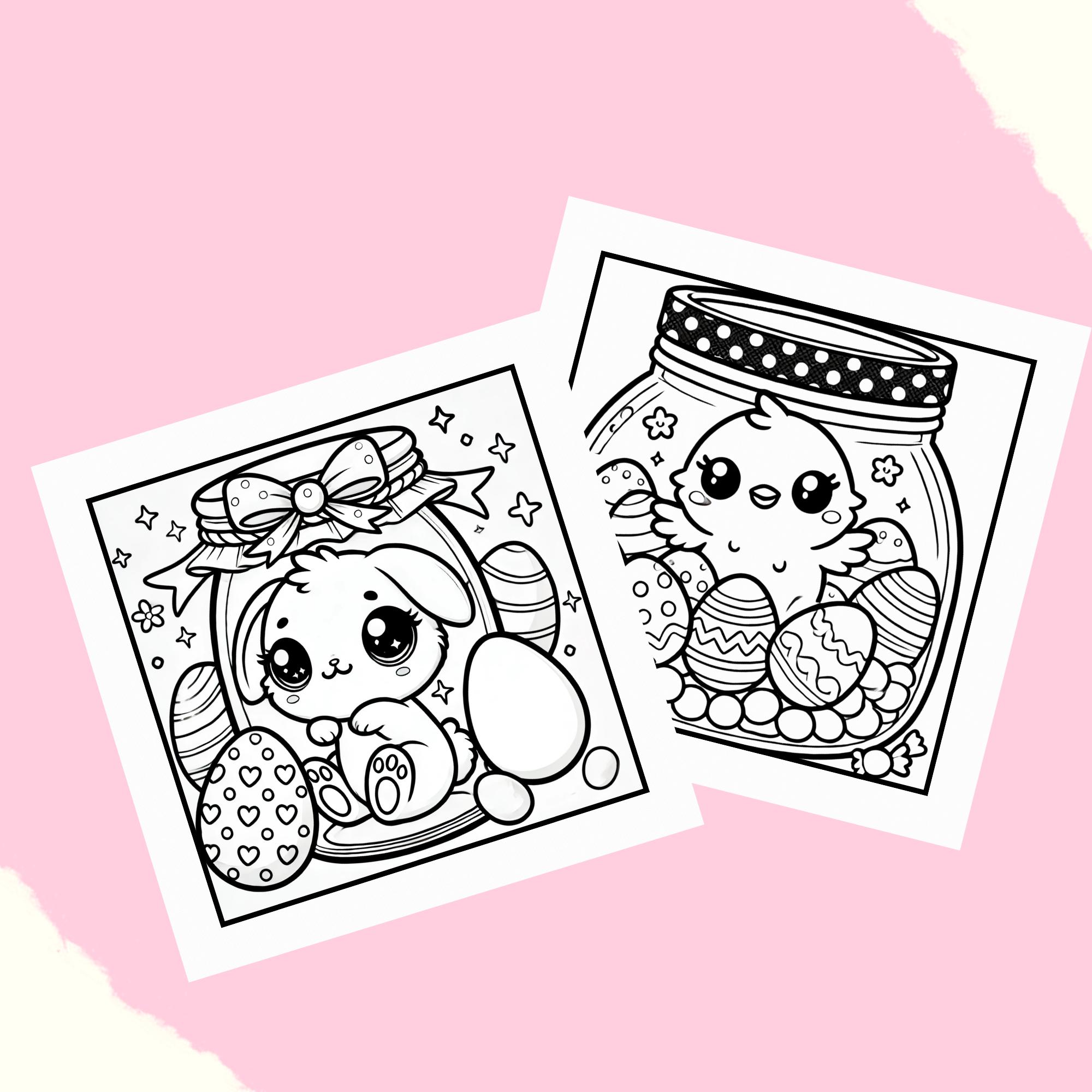 Kawaii Easter Coloring Pages: Bunny & Eggs in Jar (digital Download) - Etsy