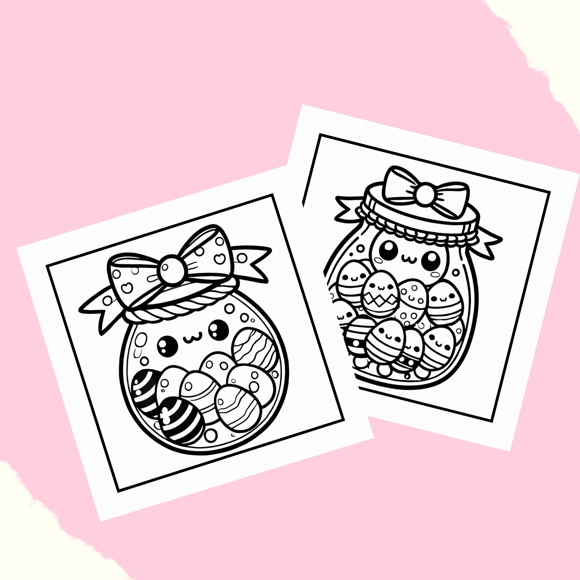 Kawaii Easter Coloring Pages: Bunny & Eggs in Jar (digital Download) - Etsy